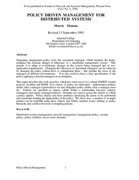 Pdf Policy Driven Management For Distributed Systems