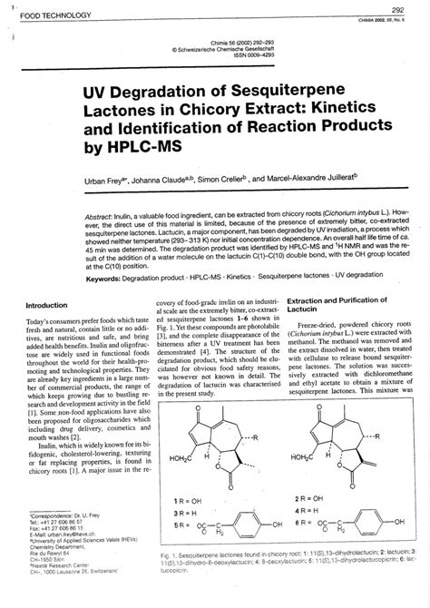 Pdf Uv Degradation Of Sesquiterpene Lactones In Chicory Extract