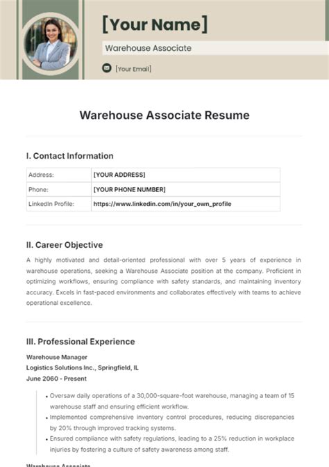 Free Warehouse Associate Resume Template To Edit Online