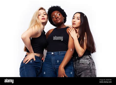Diverse Multi Nation Girls Group Teenage Friends Company Cheerful