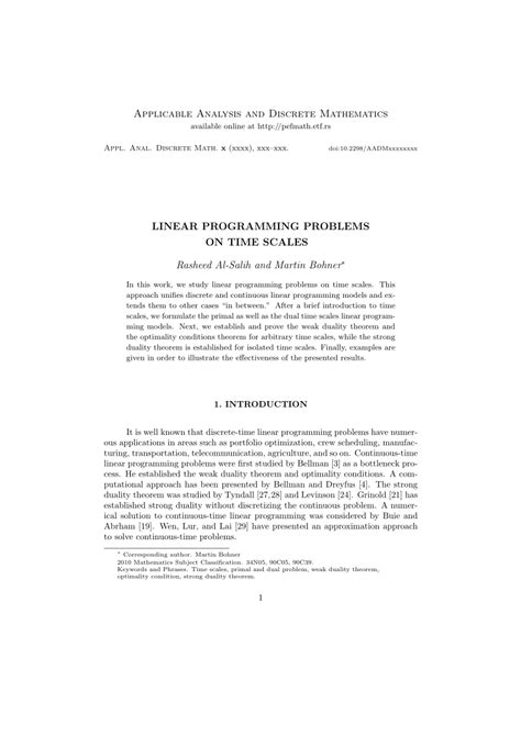 Pdf Linear Programming Problems On Time Scales