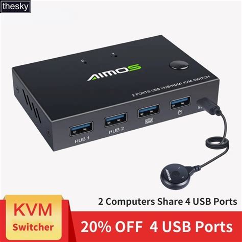 Aimos New 2 In 1 Out 4k Usb Hdmi Kvm Switch Box For 2 Pc Sharing Keyboard Mouse Printer Plug