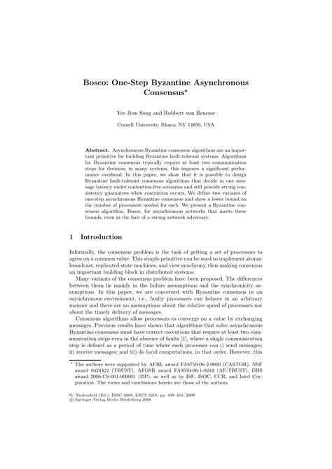Pdf Bosco One Step Byzantine Asynchronous Consensus
