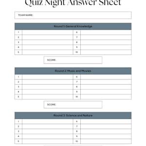 Trivia Answer Sheets Printable Quiz Sheets For Game Nights Fun
