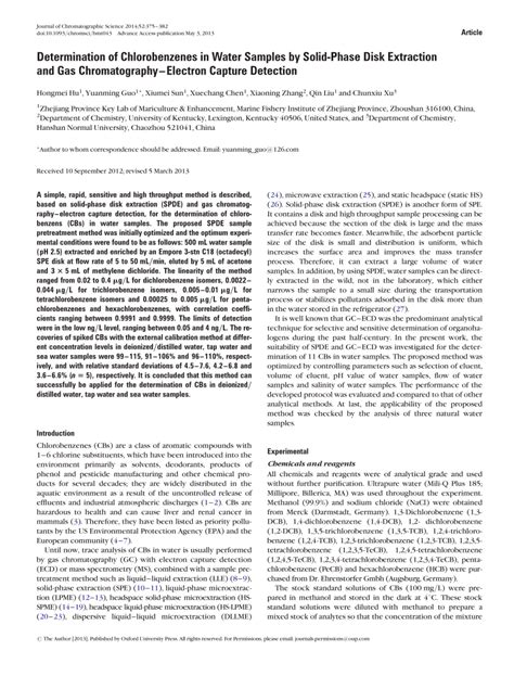 Pdf Determination Of Chlorobenzenes In Water Samples By Solid Phase Disk Extraction And Gas