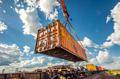 A Crane Is Lifting A Shipping Container Onto A Freight Train Showcasing Intermodal