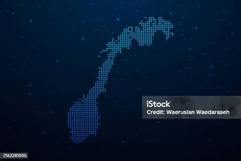 노르웨이 미래 지향적인 스타일의 점선지도 별 선 점으로 만든 빛나는 윤곽선 통신 진한 파란색 배경에 인터넷 기술 개념 0명에 대한 스톡 벡터 아트 및 기타 이미지 Istock