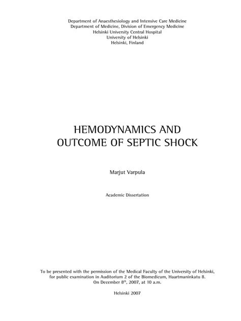 Hemodynamics And Outcome Of Septic Shock Pdf Sepsis Shock