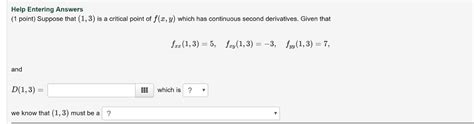 solved help entering answers 1 point suppose that 1 3 is
