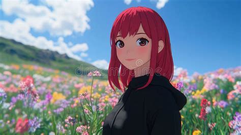 Anime Girl In A Magical Garden Surrounded By Glowing Flowers And