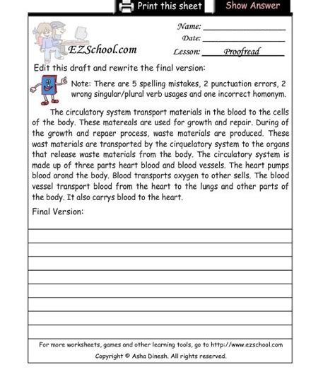 Proofreading Worksheets 3rd Grade