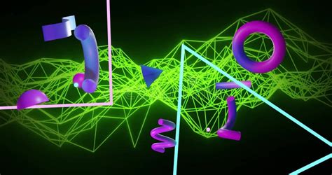 Geometric Shapes And Neon Green Wireframe Animation Over Dark Background Stock Footage Video