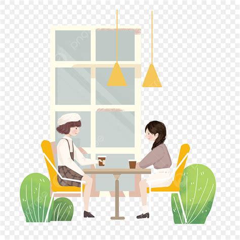 커피 숍 여자 일러스트 친구 카페 서양 식당 여가 Png 일러스트 및 Psd 이미지 무료 다운로드 Pngtree