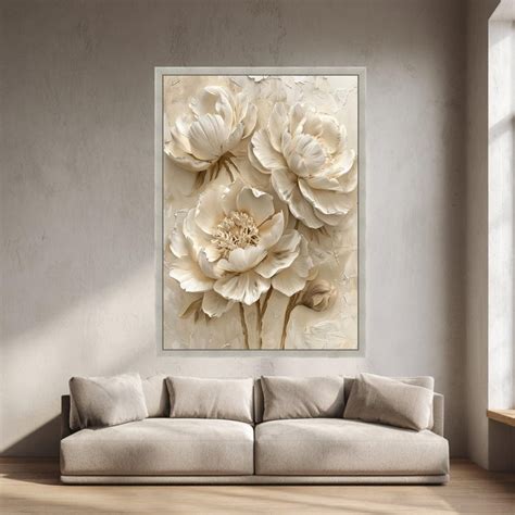 Elegant Cream Peonies Canvas Floral Wall Art Neutral Flower Artwork