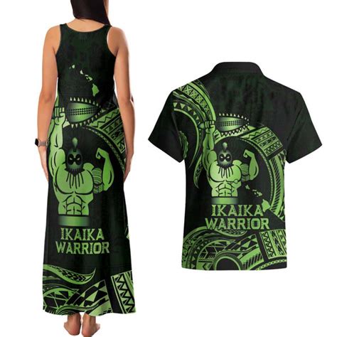 Green Hawaii Ikaika Warrior Couples Matching Tank Maxi Dress And