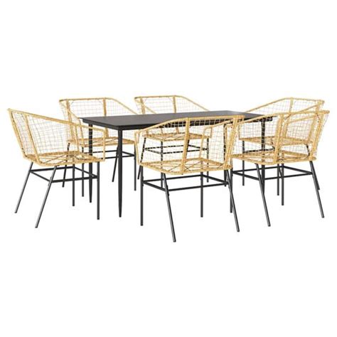 Vidaxl 7 Piece Garden Dining Set Brown Poly Rattan Glass Garden