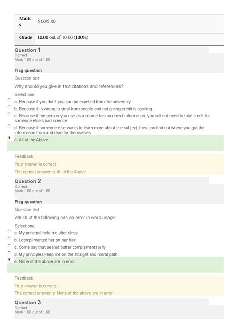 Engl 0101 Self Quiz Unit 5 Mark S 5 5 Grade 10 Out Of 10 100 Question 1 Correct Mark 1