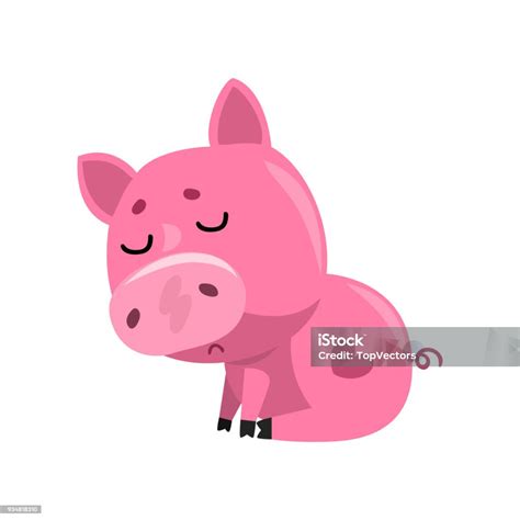 앉아 귀여운 작은 돼지 문자 벡터 일러스트는 흰색 바탕에 분홍색 슬픈 만화 아기 돼지 귀여운에 대한 스톡 벡터 아트 및 기타 이미지 귀여운 꼬리 농장 Istock