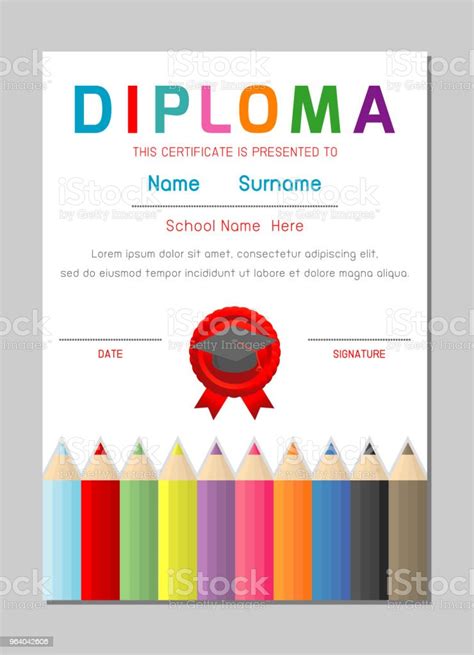 인증서 유치원 및 초등 학생 유치원 아이 들 졸업장 인증서 패턴 디자인 서식 파일 졸업장 유치원 학생 아이 들 졸업장 증명서 서식 파일 벡터 일러스트 레이 션 감탄에 대한