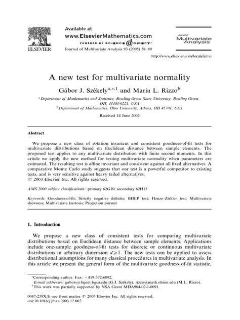 Jurnal Multivariate Normal Test Pdf Pdf Normal Distribution Skewness