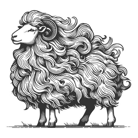 Woolly Sheep Engraving Sketch Raster Illustration Stock Illustration Illustration Of
