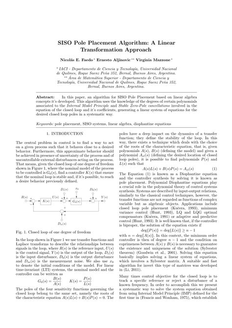 Pdf Siso Pole Placement Algorithm A Linear Transformation Approach