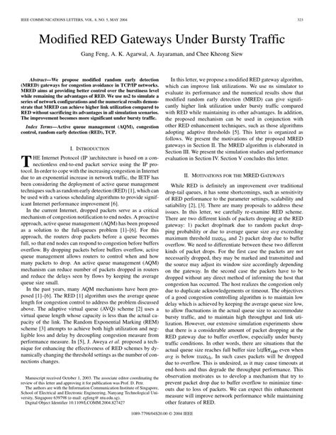 Pdf Modified Red Gateways Under Bursty Traffic