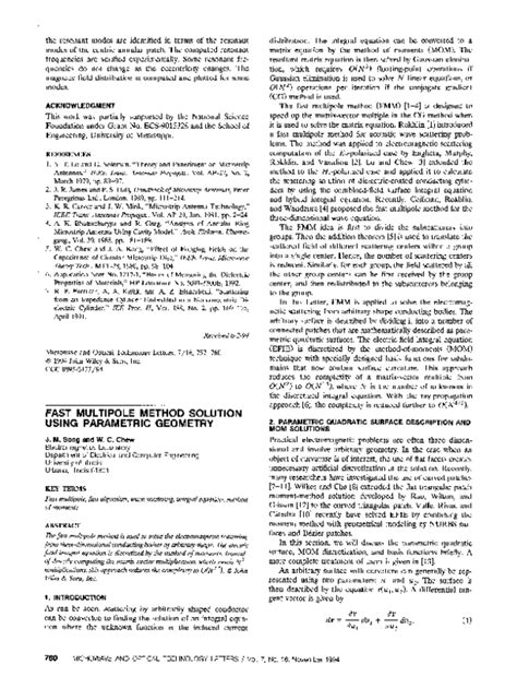 Pdf Fast Multipole Method Solution Using Parametric Geometry