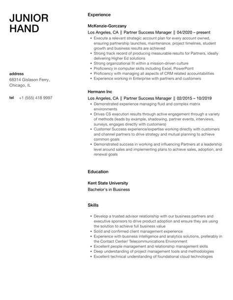 Partner Success Manager Resume Samples Velvet Jobs