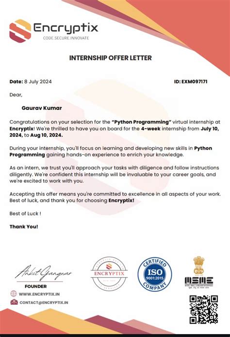 gaurav kumar on linkedin pythonprogramming pythondev internship encryptix