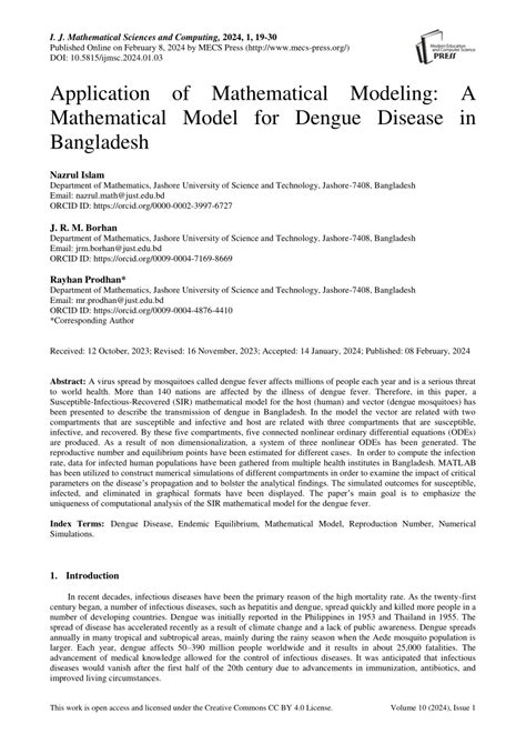 Pdf Application Of Mathematical Modeling A Mathematical Model For Dengue Disease In Bangladesh