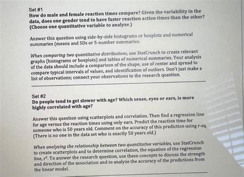 Set 1 How Do Male And Female Reaction Times Compare Chegg Com
