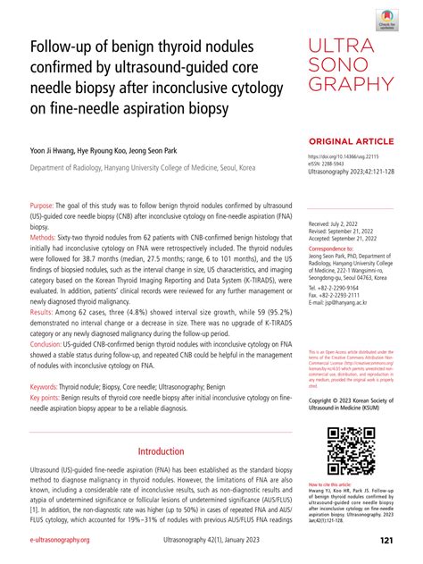 Pdf Follow Up Of Benign Thyroid Nodules Confirmed By Ultrasound Guided Core Needle Biopsy