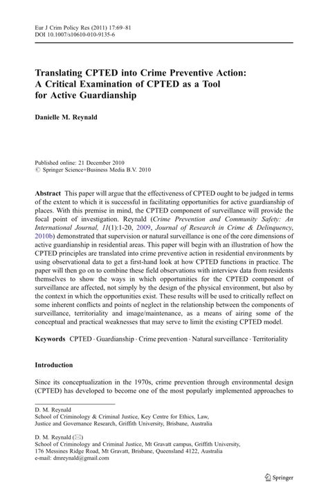 Pdf Translating Cpted Into Crime Preventive Action A Critical