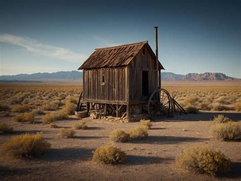 A Small Wooden Shack Sits In The Middle Of A Desert Premium Ai