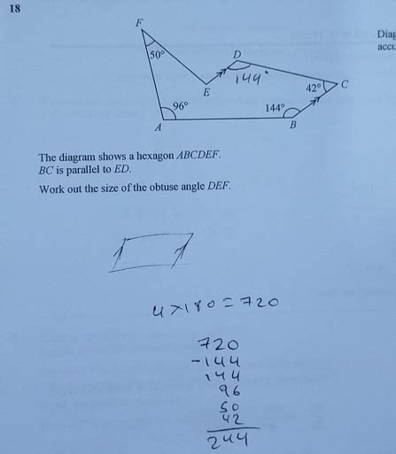 Solved 18 Diag Acct The Diagram Shows A Hexagon Abcdef Bc Is Parallel To Ed Work Out The Size