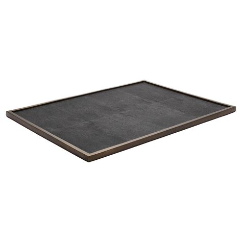 Extra Large Rectangular Tray In Shagreen With Bronze Patina Brass By
