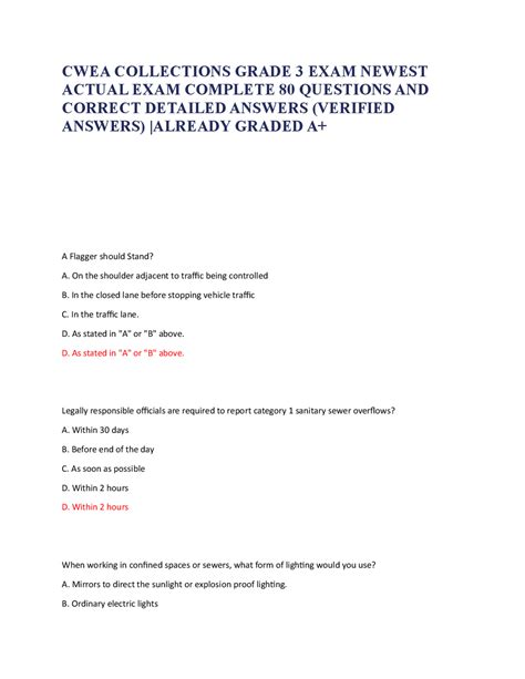 Cwea Collections Grade 3 Exam Newest Actual Exam Complete 80 Questions And Correct Detai Exams