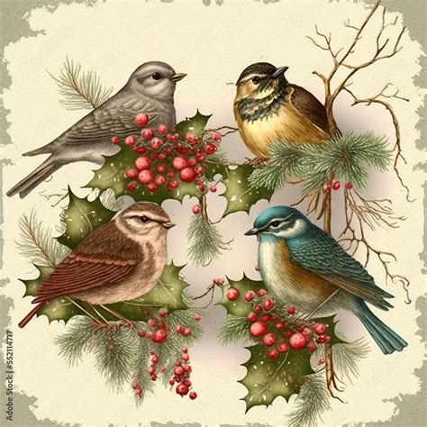 Four Calling Birds Clipart