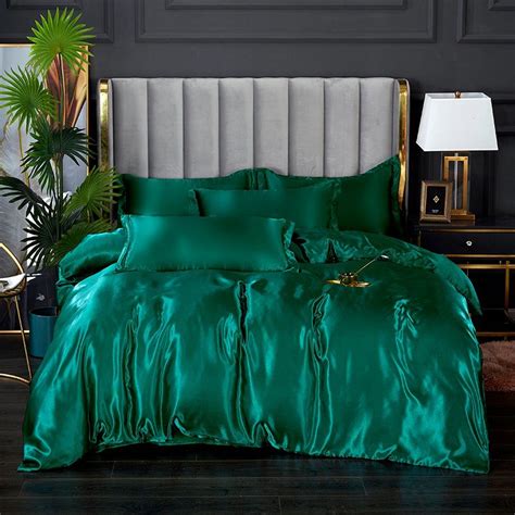 Wholesale Satin Silk Luxury Emerald Green Comforter Bedding Set King