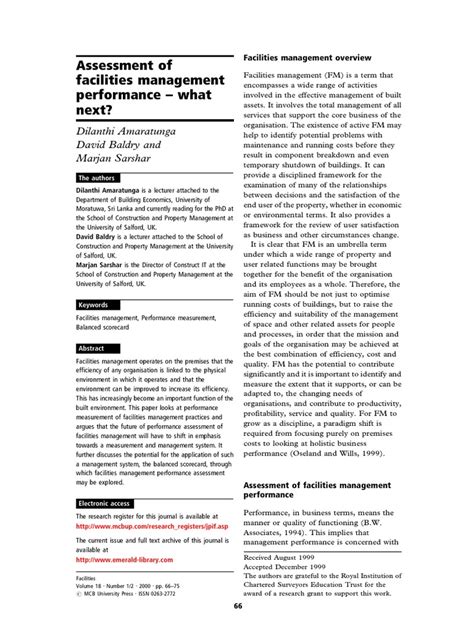 Facilities Performance Pdf Goal Performance Indicator