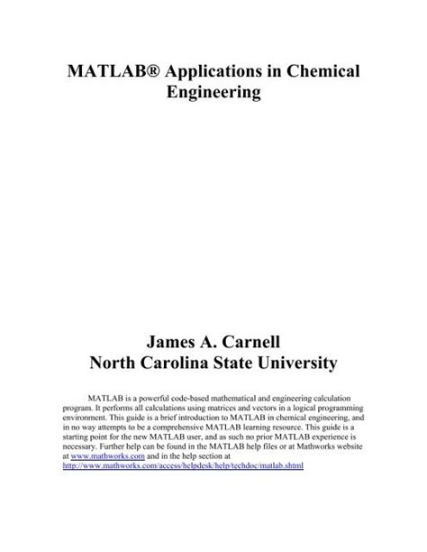 Matlab Applications In Chemical Engineering Kfupm Faculty List