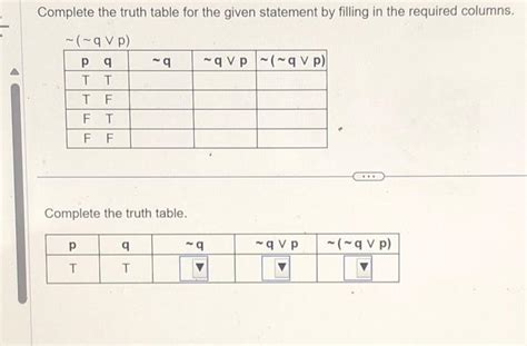 Solved Complete The Truth Table For The Given Statement By