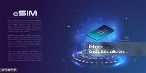 Esim 카드 칩 부호입니다 임베디드 Sim 개념입니다 새로운 이동 통신 기술입니다 미래의 프로젝션 Esim 카드입니다 벡터 일러스트 레이 션 컴퓨터 칩에 대한 스톡 벡터