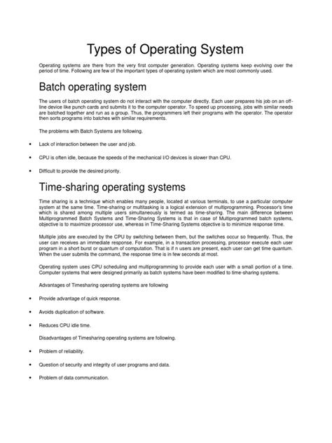 Types Of Operting System Pdf Operating System Real Time Computing