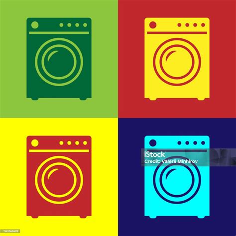 색 배경에 고립 된 컬러 와셔 아이콘입니다 세탁기 아이콘입니다 의류 세탁기세탁기 가전 제품 기호입니다 평면 디자인입니다 벡터 일러스트 가사 집안일에 대한 스톡 벡터 아트 및