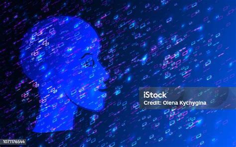 인간의 큰 데이터 시각화입니다 미래 인공 지능 개념입니다 사이버 마음 미적 디자인입니다 기계 학습입니다 머리의 형태에서 복잡 한