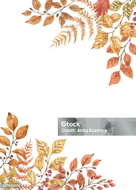 텍스트를 위한 공간이 있는 식물 테두리 손으로 그린 가을 식물 그림 수채화는 프레임을 나뭇니다 10월에 대한 스톡 벡터 아트 및