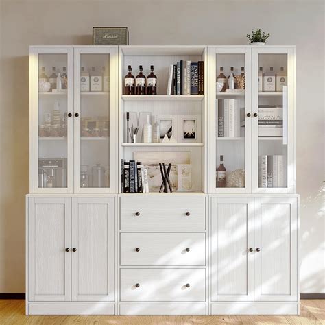 Hitow Large Storage Cabinet With Glass Doors Tall