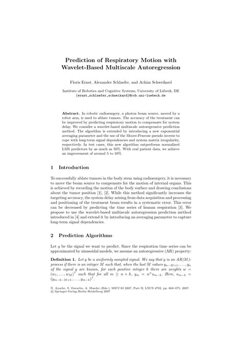 Pdf Prediction Of Respiratory Motion With Wavelet Based Multiscale Autoregression